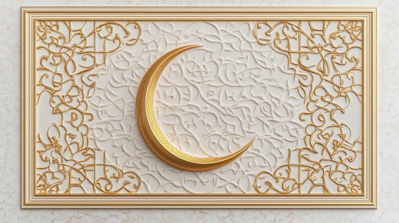 Elegant Gold and White Islamic Patterns with Crescent Moon Stock ...