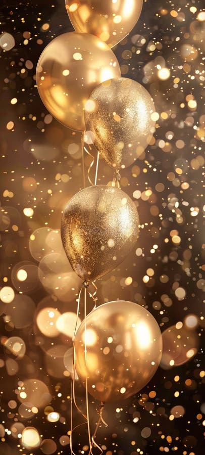 Elegant Golden Balloons Ascending Amidst a Glittery Bokeh a Celebration ... Elegant Golden Balloons Ascending Amidst a Glittery Bokeh a Celebration ...