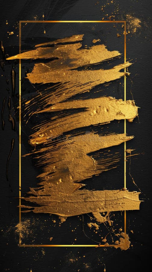 Elegant Golden Brush Strokes on Dark Vertical Background with Artistic Frame Design Stock ...