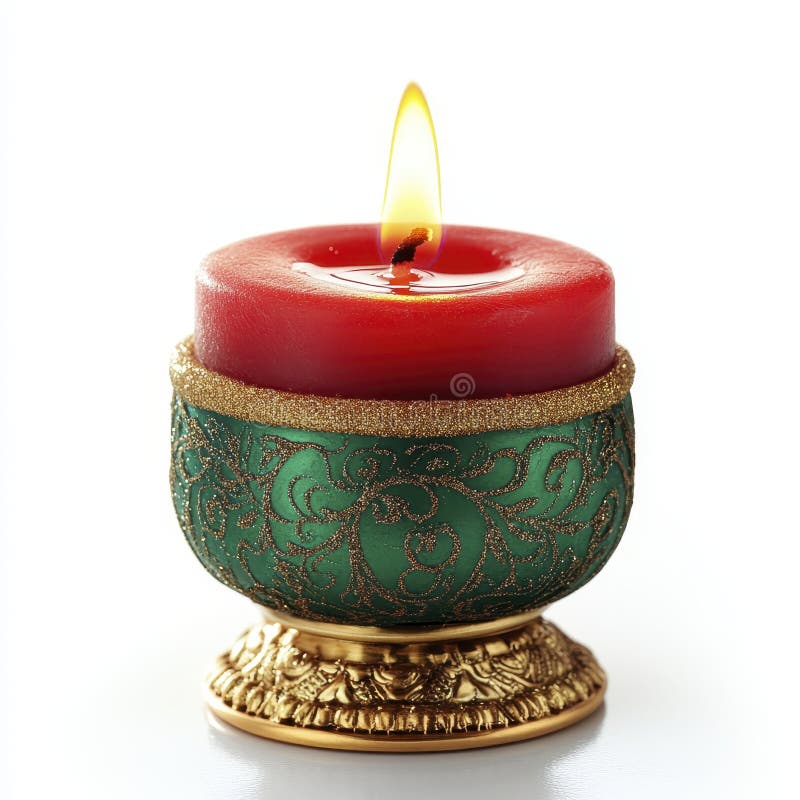 Elegant Golden Candlestick with a Lit Candle on White Background Stock ...