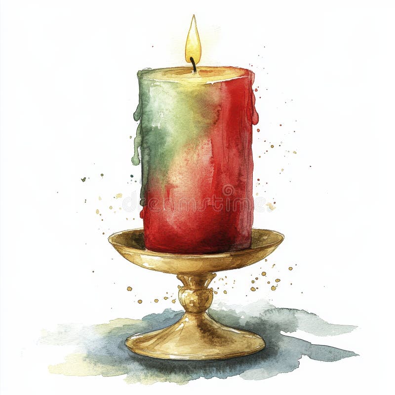 Elegant Golden Candlestick with a Lit Candle on White Background Stock ...