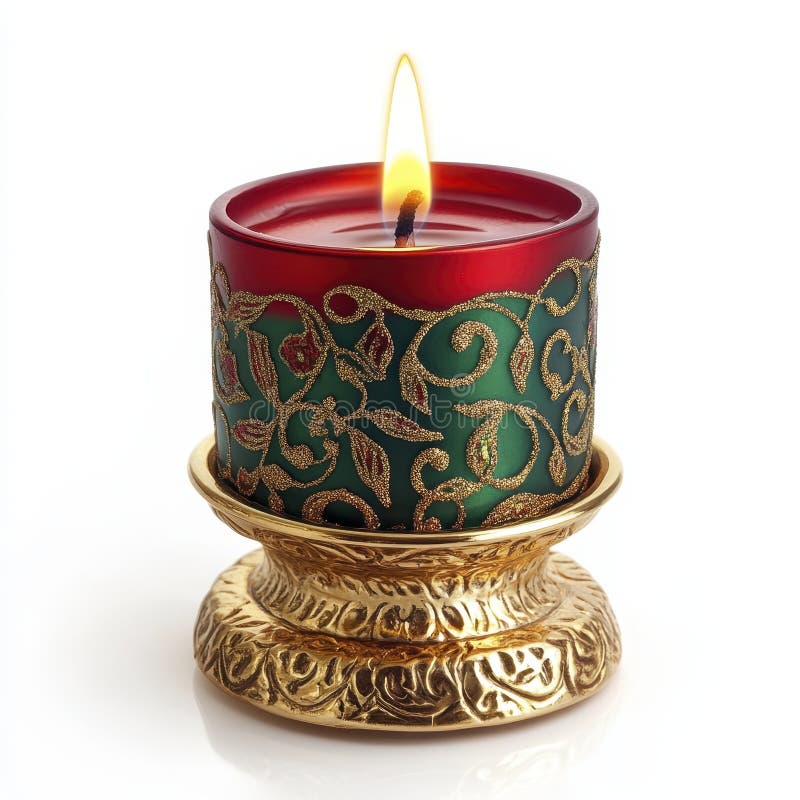 Elegant Golden Candlestick with a Lit Candle on White Background Stock ...