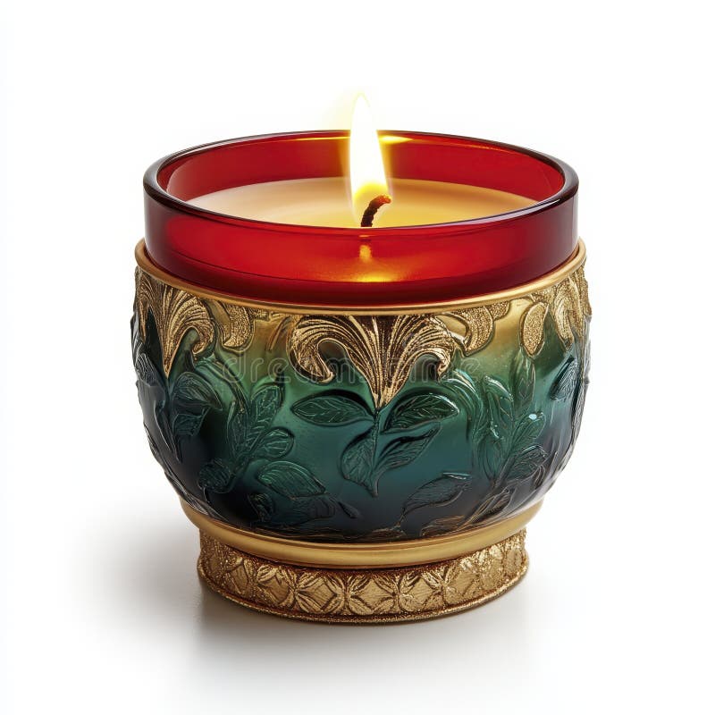 Elegant Golden Candlestick with a Lit Candle on White Background Stock ...