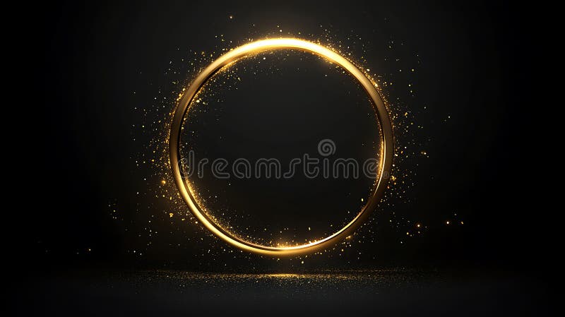 Elegant Golden Circle Frame with Sparkling Particles on Dark Background ...