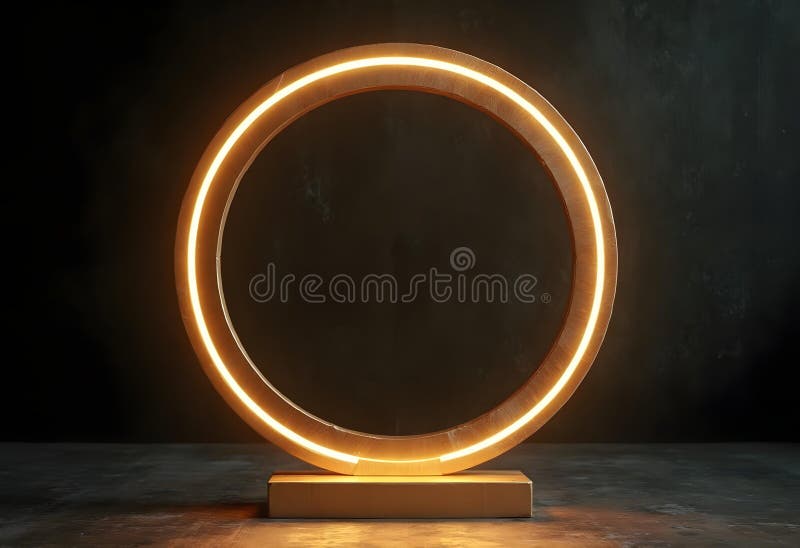 Elegant Golden Circular Display Stand with Glowing Design Stock ...