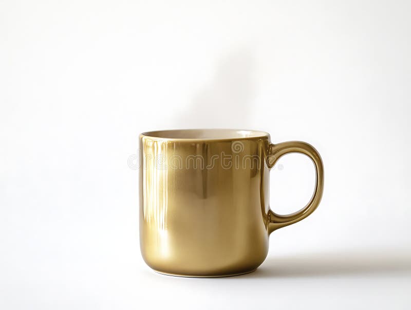 Elegant Golden Coffee Mug with Steam on White Background Stock Image ...
