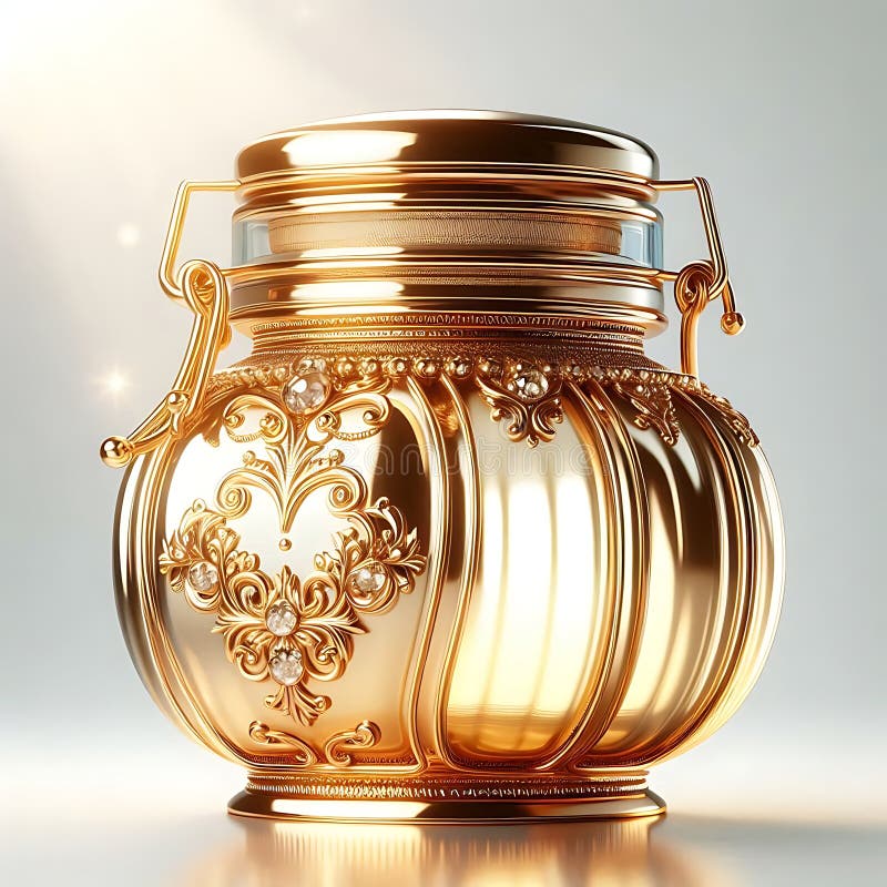 Luxurious Decorative Golden Container with Ornate Design and Sparkling ...