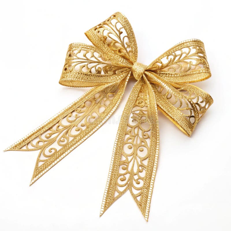 Elegant Golden Decorative Bow Isolated on Transparent Background Stock ...