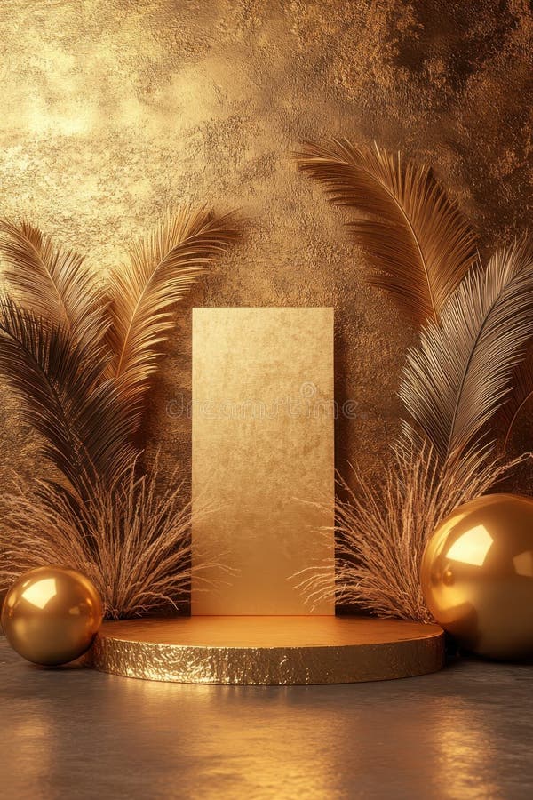Elegant Golden Display with Textured Background and Decorative Elements ...