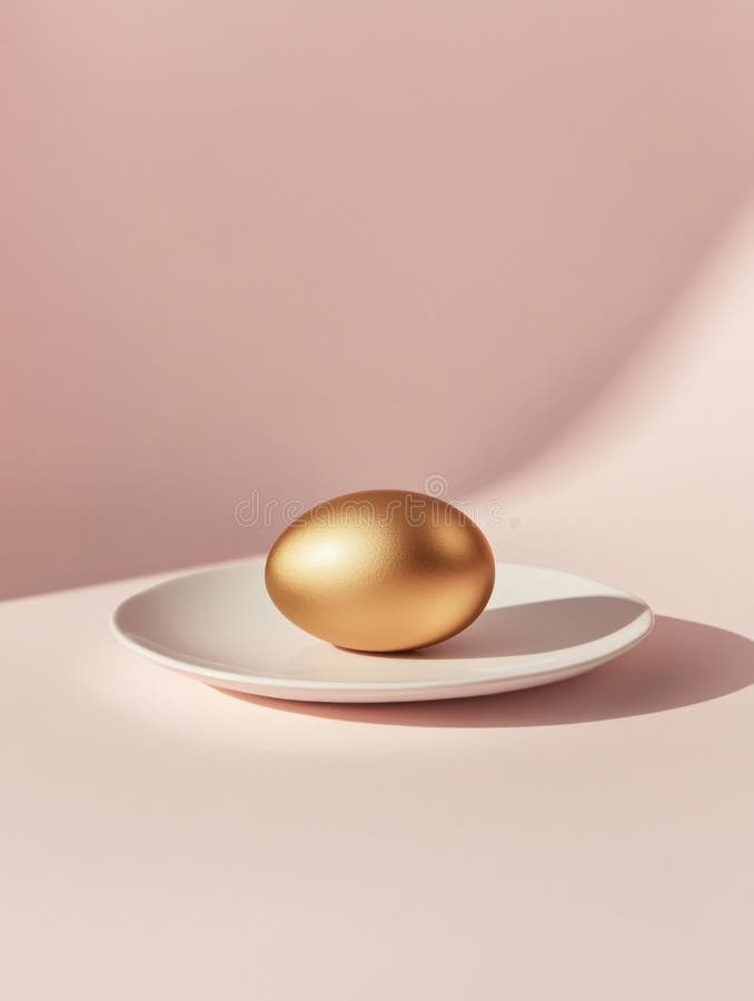 Elegant Golden Easter Egg on Minimalistic White Plate for Spring ...