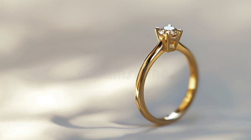 Elegant Golden Engagement Ring with a Diamond in Soft Light. Symbol of ...
