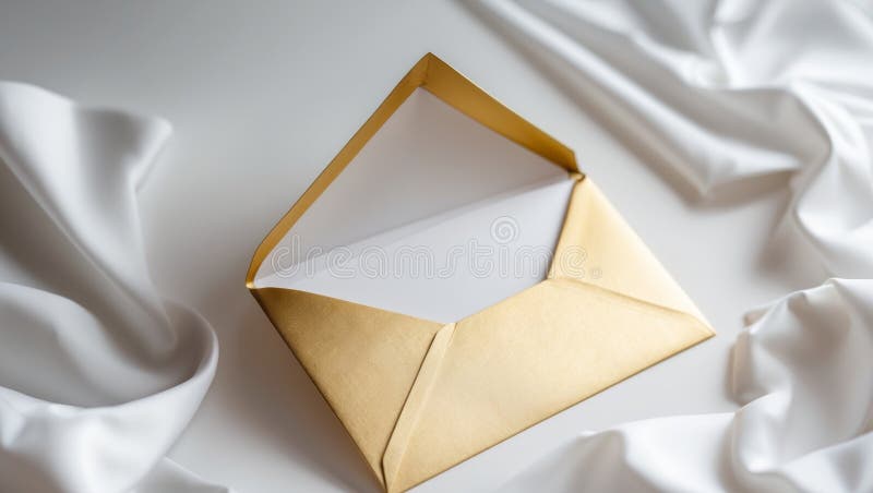 Elegant Golden Envelope with Blank Paper Inside for Invitations or ...