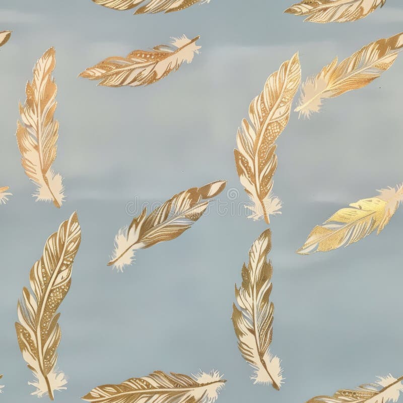 Elegant Golden Feather Patterns on Blue Background for Design ...
