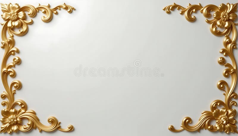 Elegant Golden Floral Frame on White Background for Creative Design Use ...