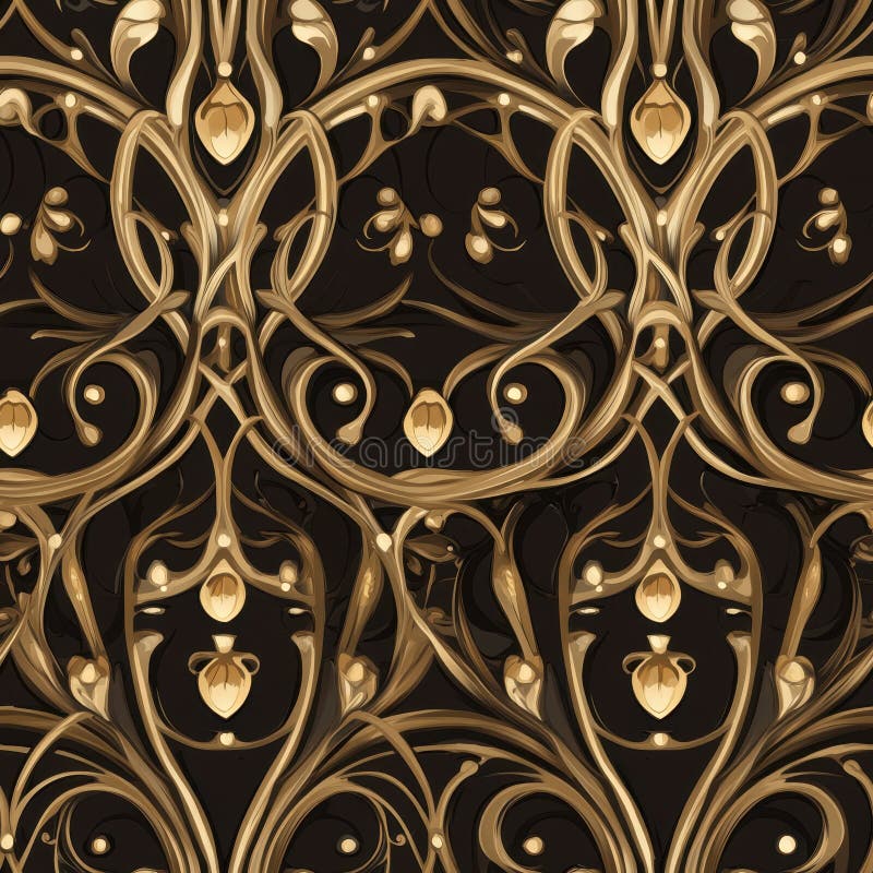Elegant Golden Floral Pattern on Black Background Stock Photo - Image ...