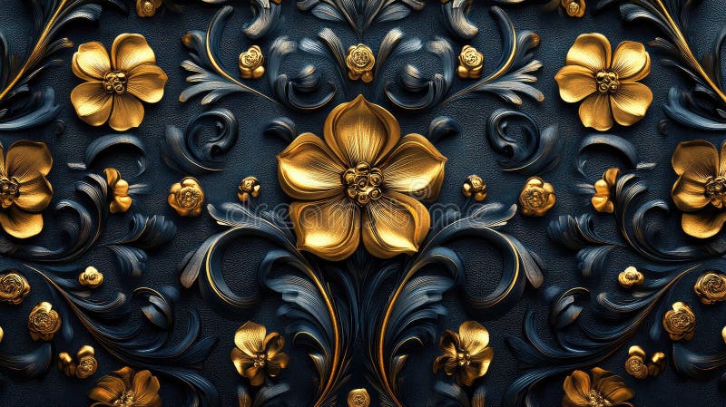 Elegant Golden Floral Patterns on Dark Background Stock Image - Image ...