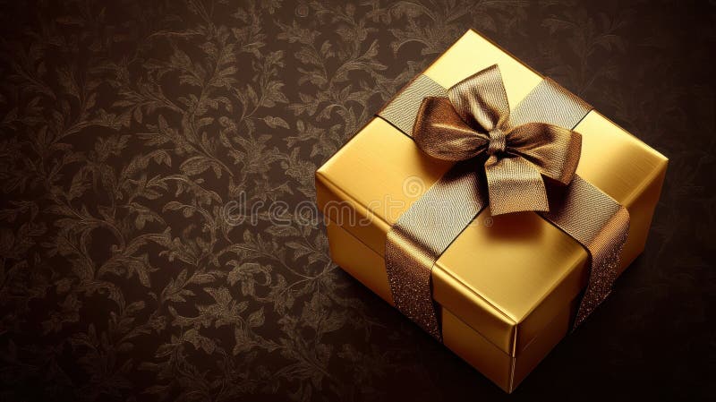 Elegant Golden Gift Box with Luxurious Bow on Ornate Background Stock ...