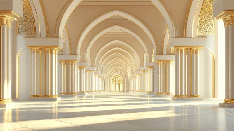 Elegant Golden Hallway with Archways and Columns Stock Illustration ...
