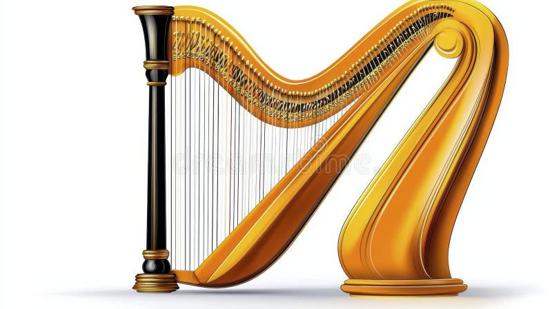 Elegant Golden Harp with Intricate Designs and Shimmering Strings on a ...