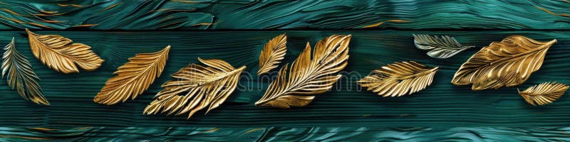 Elegant Golden Leaf Pattern on Teal Background for Decorative Design ...