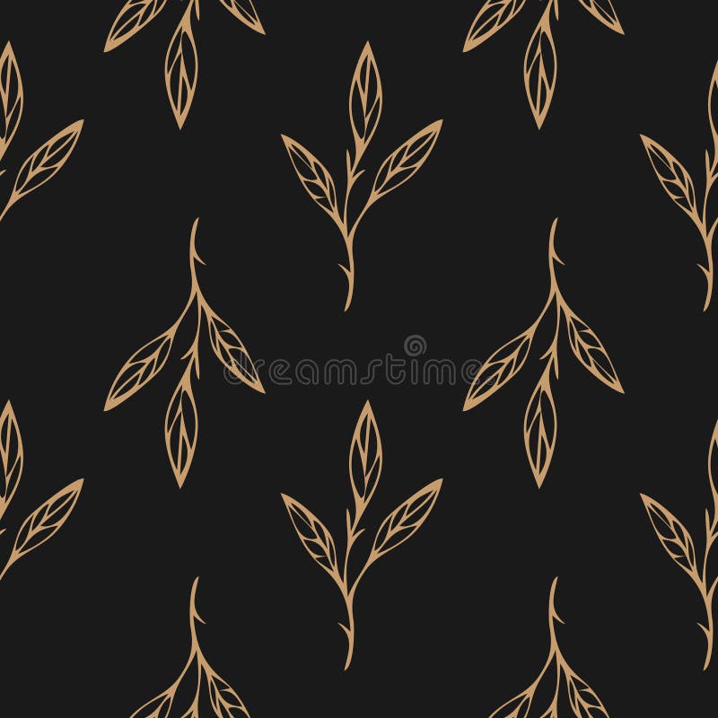 Elegant Golden Leaf Patterns on Seamless Dark Background. Textile ...