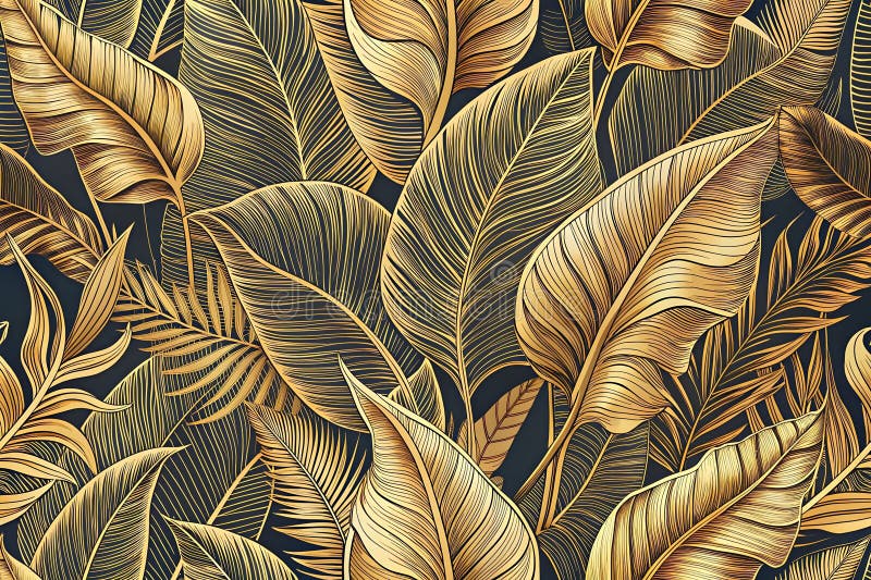 Elegant Golden Leaves Pattern Wall Art Home Decor Nature Design Stock ...