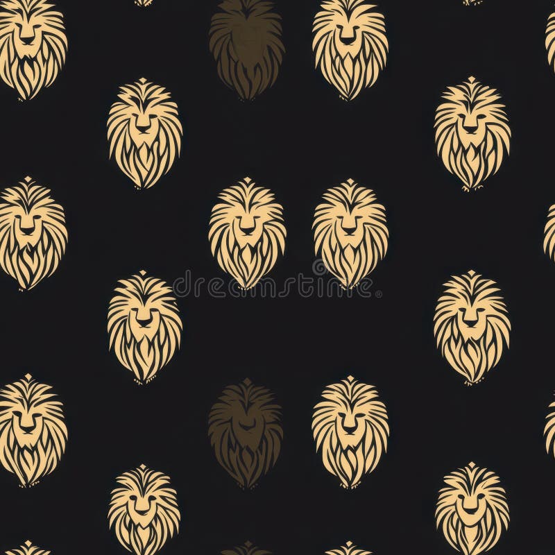 Elegant Golden Lion Patterns on Black Background for Luxury Design ...