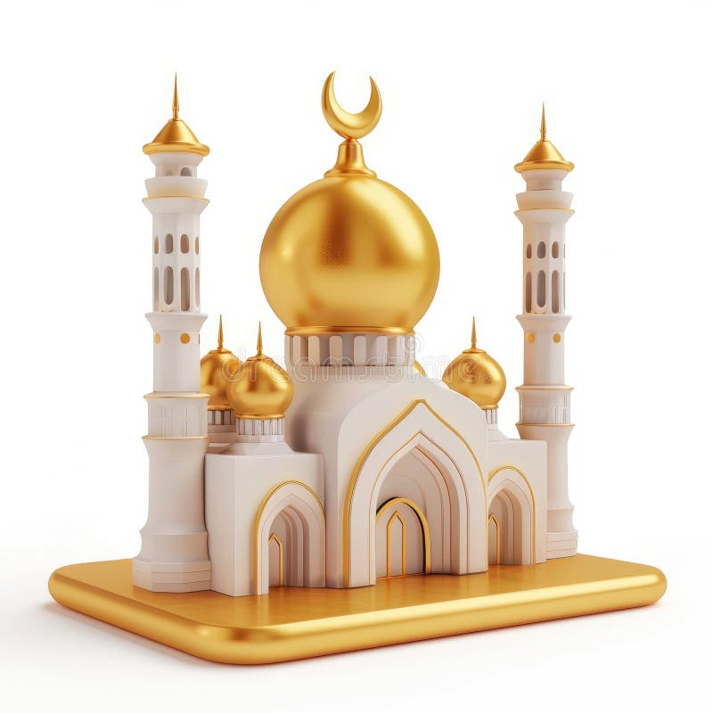 Elegant Golden Mosque Architectural Model, 3D Render Stock Illustration ...