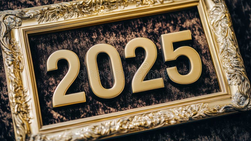 Elegant Golden 2025 Numerals in Ornate Vintage Frame Stock Photo ...