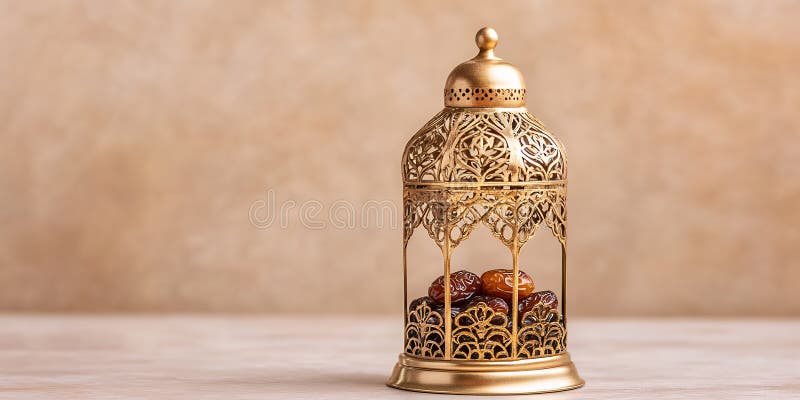 Elegant Golden Ornate Container Holding Dates Fruit Ramadan Festive ...