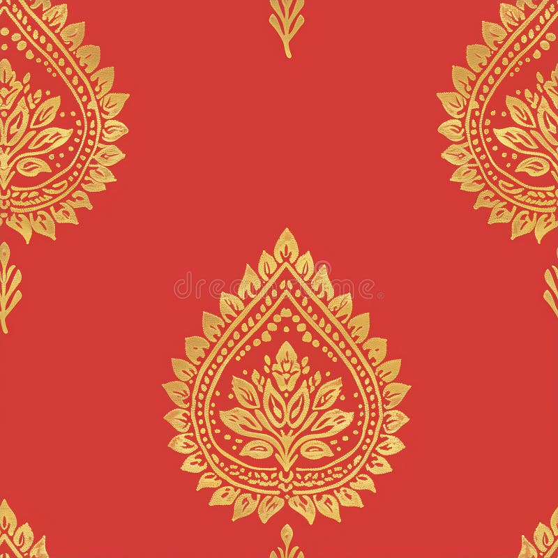 Elegant Golden Paisley Pattern on Vibrant Red Background for Enriching ...