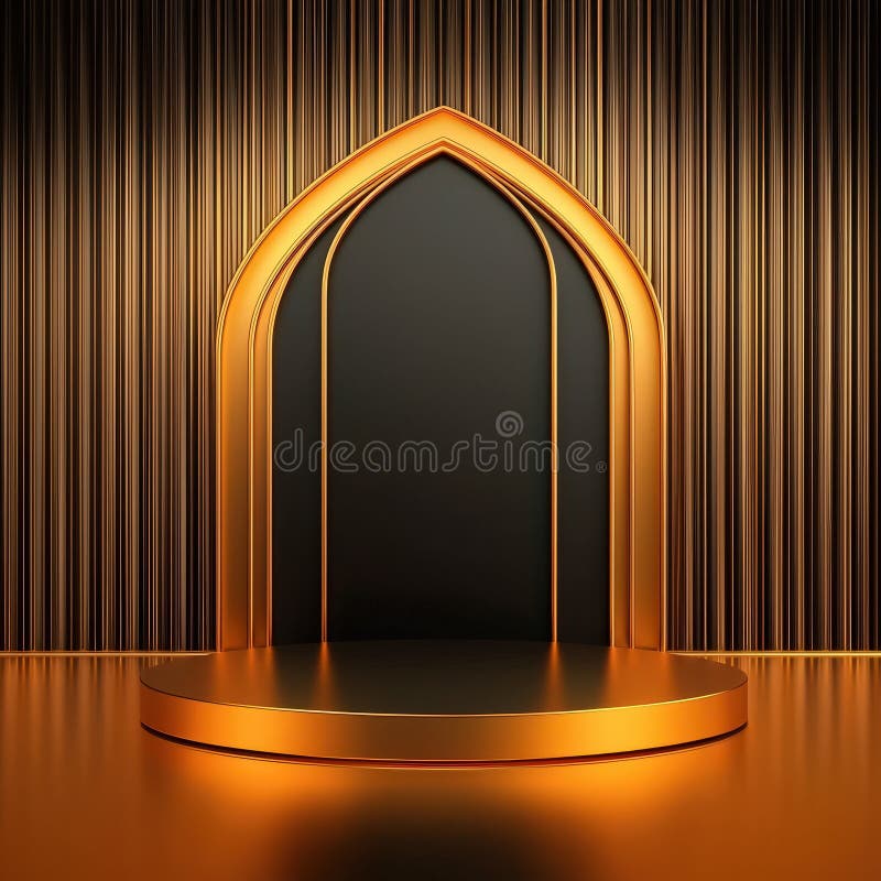 Elegant Golden Podium with Arched Black Backdrop Stock Illustration ...