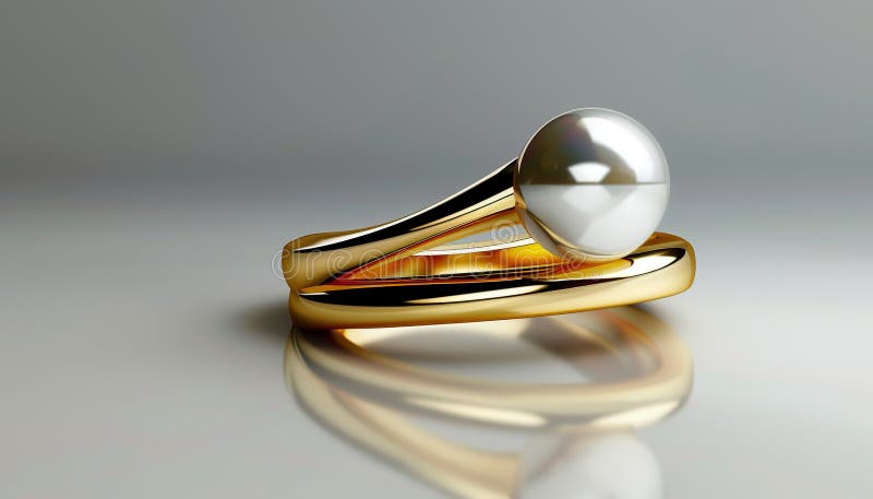 Elegant Golden Ring with Pearl on a Reflective White Surface Stock ...