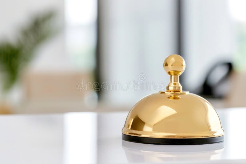 Elegant Golden Service Bell on Hotel Reception Desk in Modern Setting ...