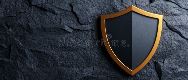 Elegant Golden Shield Emblem on Dark Textured Rock Background for ...