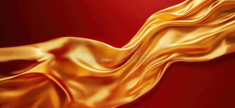 Elegant Golden Silk Fabric Flowing on Rich Red Background for Luxurious ...