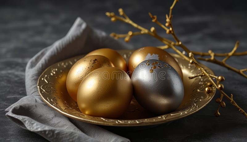 Elegant Golden and Silver Easter Eggs Stock Illustration - Illustration ...