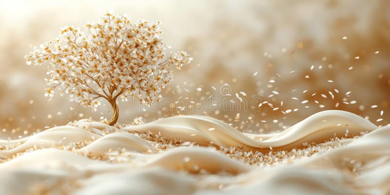 Elegant Golden Tree on Flowing White Fabric Stock Photo - Image of ...