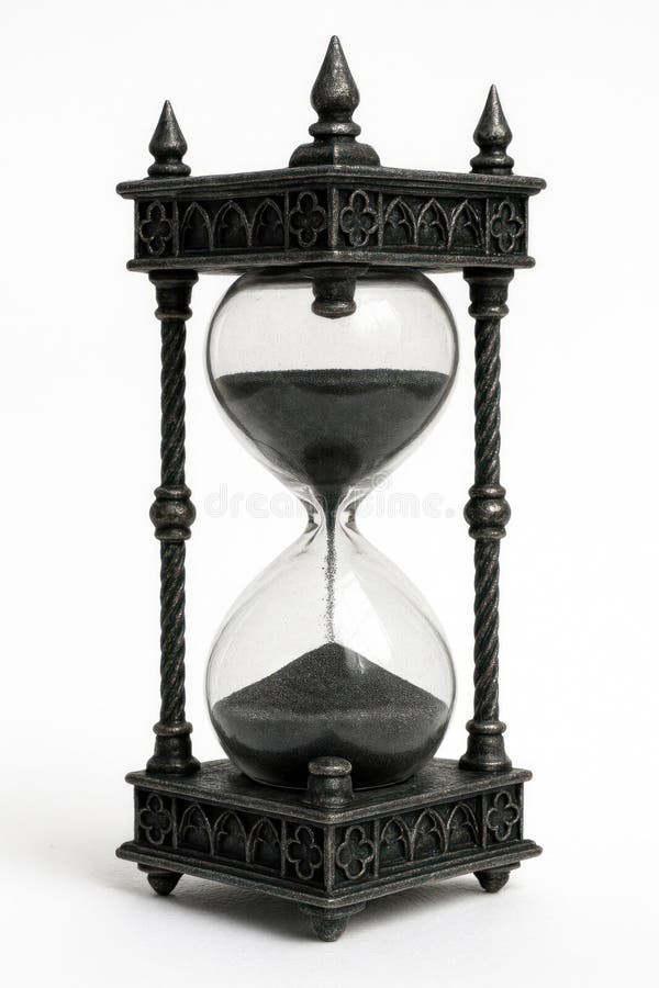 Gothic Medieval-style Hourglass with Black Sand and Intricate Spire ...