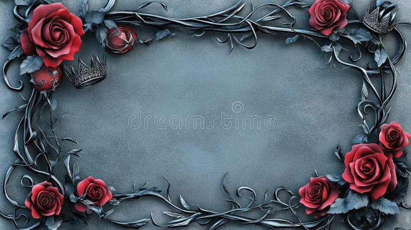 Elegant Gothic Rose and Thorn Frame with Royal Crowns Stock Image ...