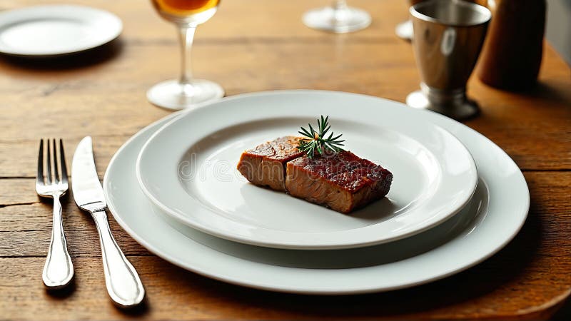 Elegant Gourmet Dining with Seared Beef Steak on Rustic Table Setting ...