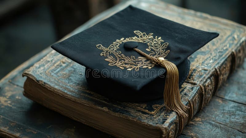 Elegant Graduation Cap Rests upon Antique Book Stock Illustration ...