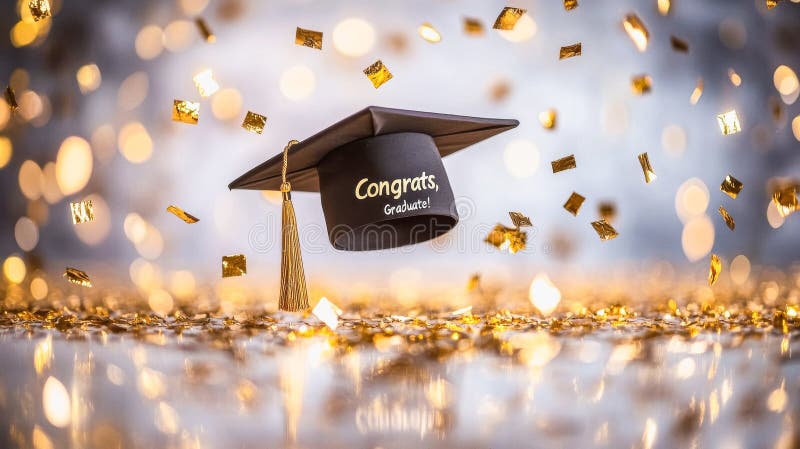 Elegant Graduation Celebration with Congrats Message and Flying ...