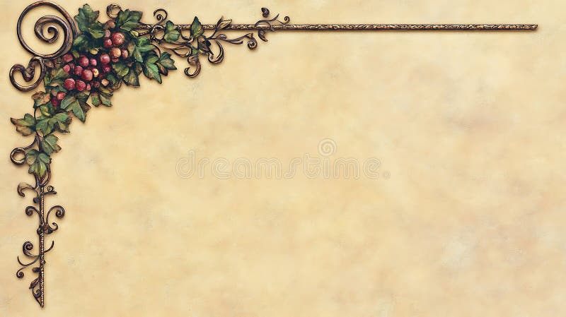 Elegant Grapevine Design Corner Border on Beige Background Stock ...