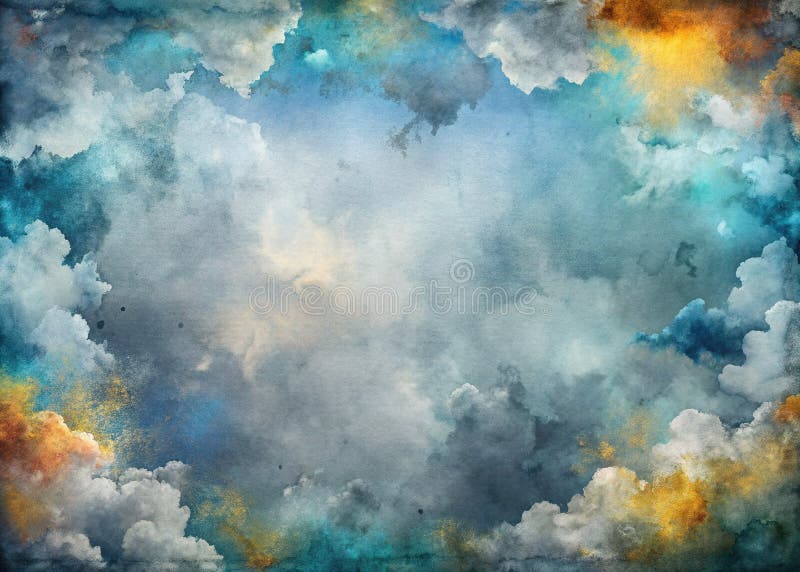 Elegant Gray Grunge Watercolor Background with Abstract Cloudy Border a ...