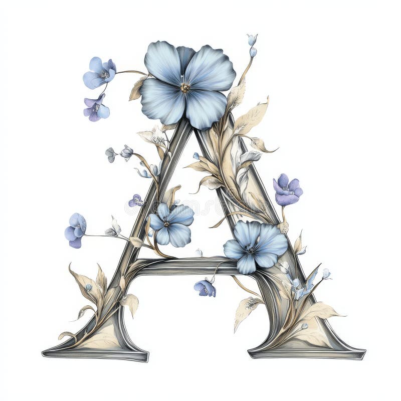 Elegant Gray Letter "a" with Blue Floral Design Stock Illustration ...