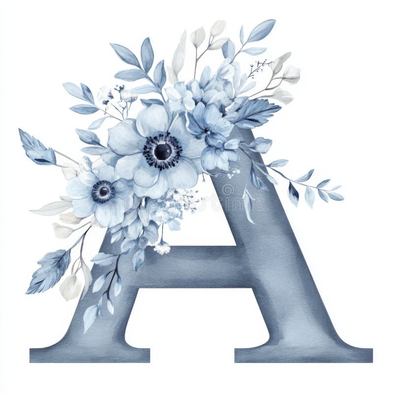 Elegant Gray Letter "a" with Blue Floral Design Stock Illustration ...