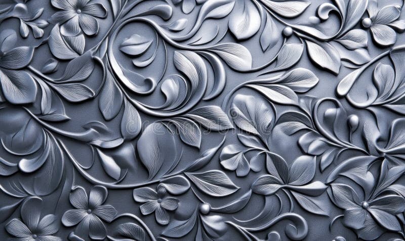 An Elegant Gray Monochrome Floral and Leaf Pattern with Embossed ...