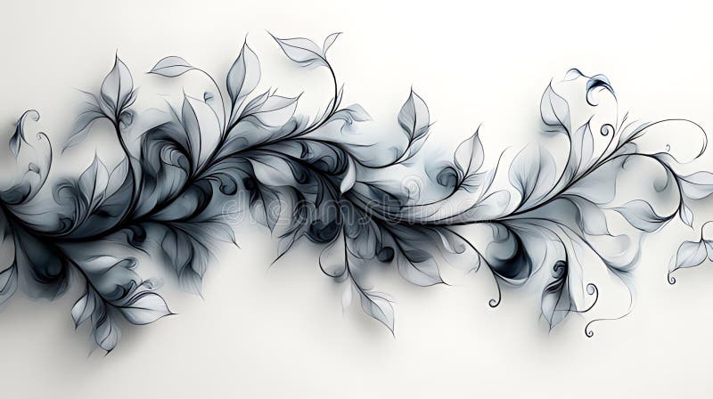 Elegant Grayscale Floral Design, Flowing Vine, White Background, Wall ...