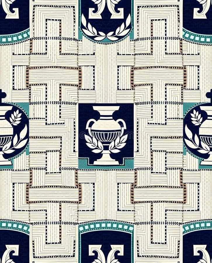 Greek Weaving with Meander, Laurel, Amphora, and Symmetry, Seamless ...